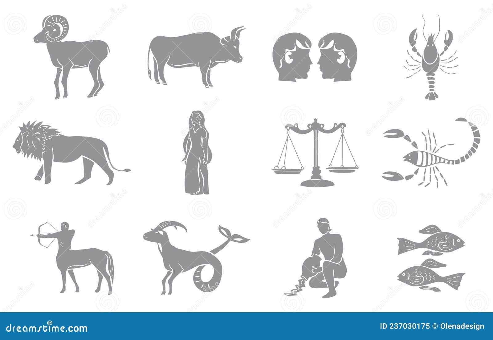 Vector Set - 12 Zodiac Signs - Animals and Mythological Hybrids Stock ...