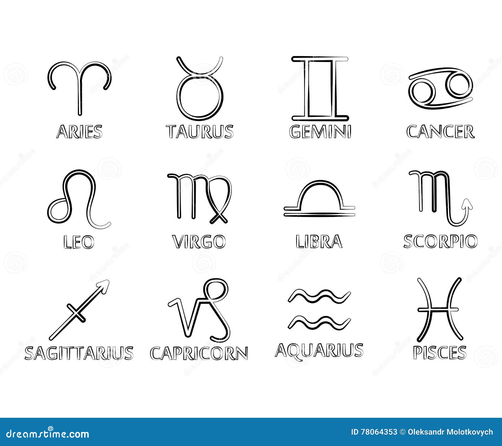 Vector Set of Zodiac Signs. on White. Stock Vector - Illustration of ...