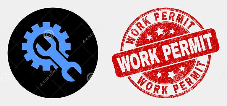 Vector Setup Tools Icon and Grunge Work Permit Stamp Seal Stock Vector ...