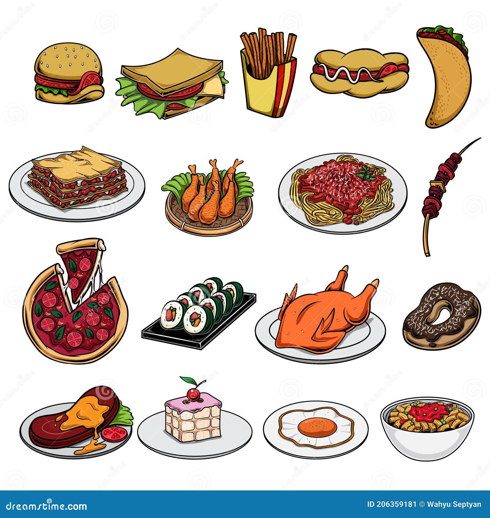 Vector Several Assorted Food Bundles Stock Vector - Illustration of ...