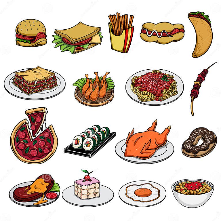 Vector Several Assorted Food Bundles Stock Vector - Illustration of ...