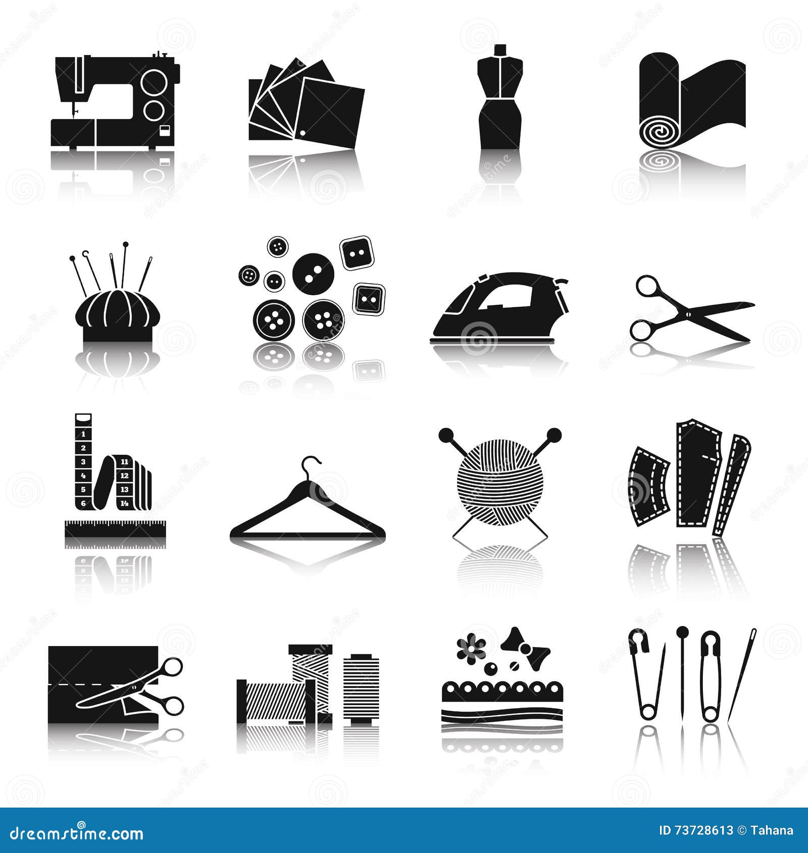 Vector Sewing Black and White Icon Set Stock Vector - Illustration of ...