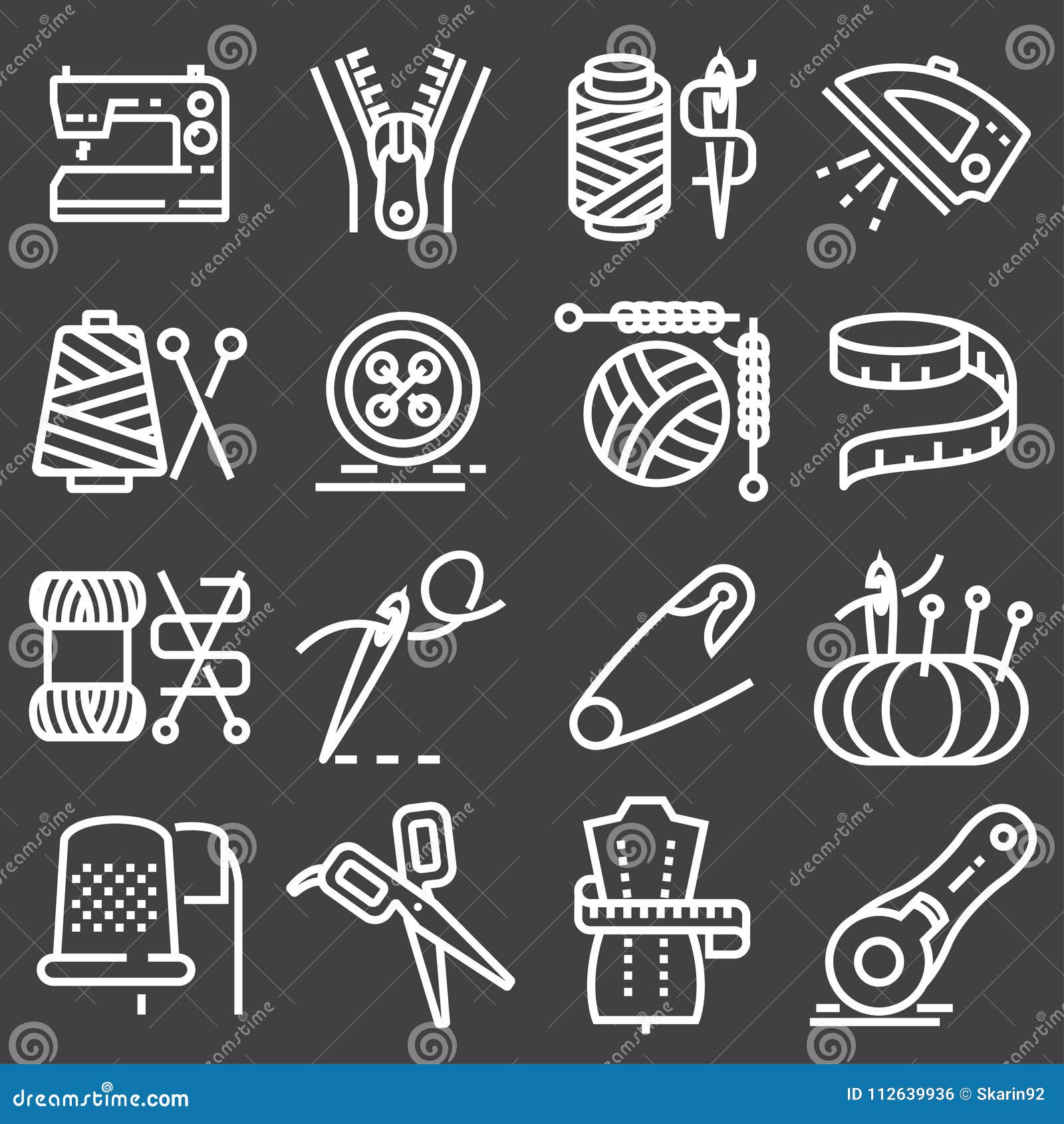 Vector Sewing Equipment Icons Set Stock Illustration Illustration Of