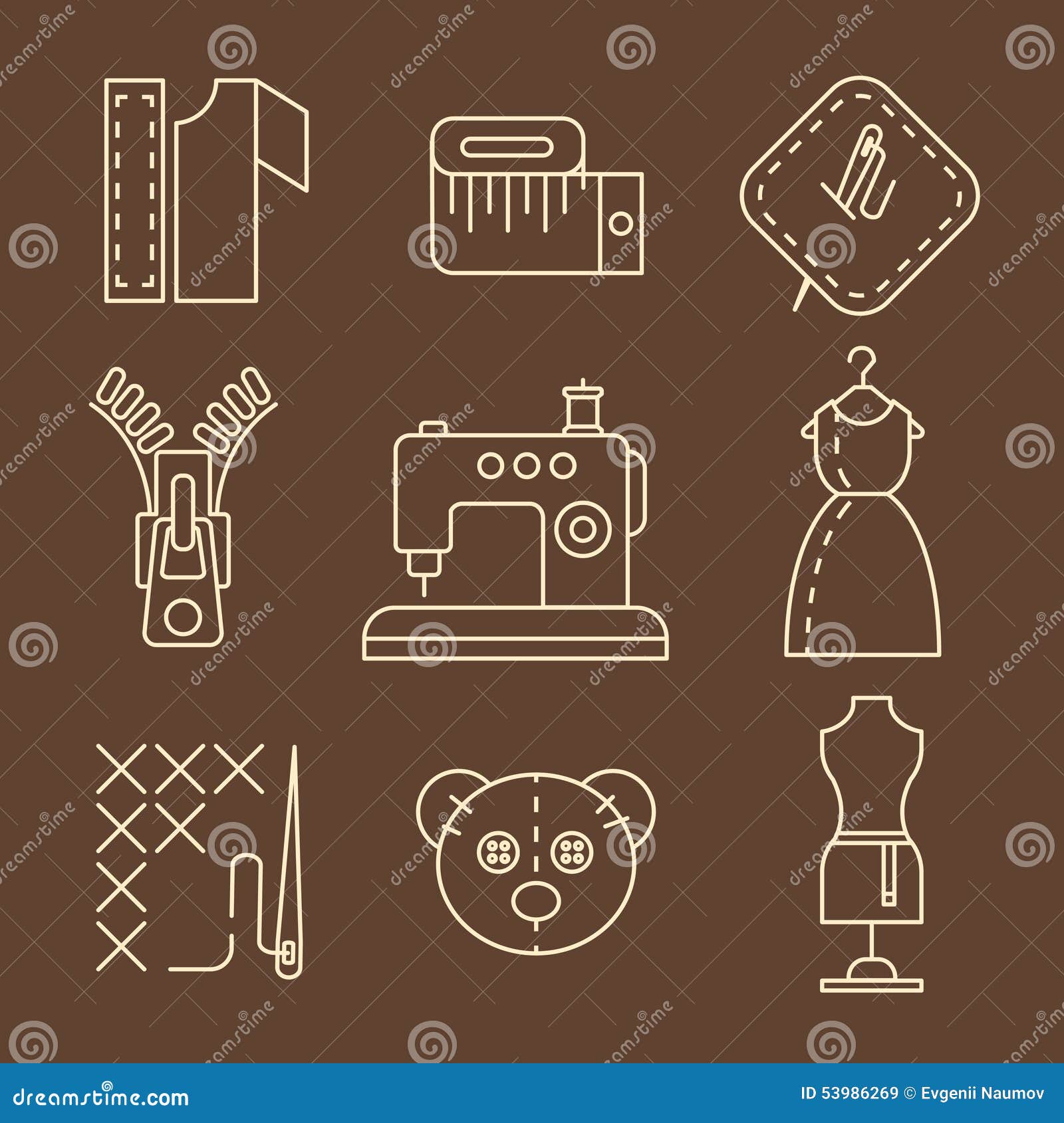 Vector Sewing Equipment And Needlework Icons Stock Vector