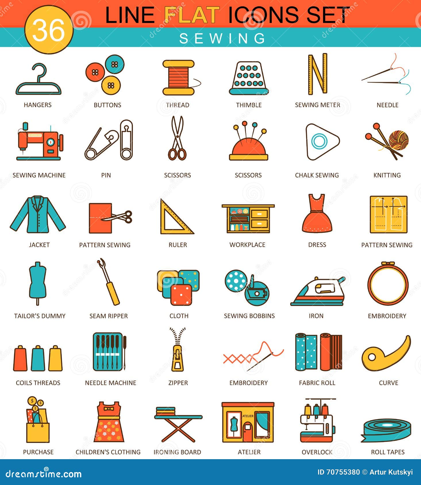 Vector Sewing Flat Line Icon Set. Modern Elegant Style Design for Web ...