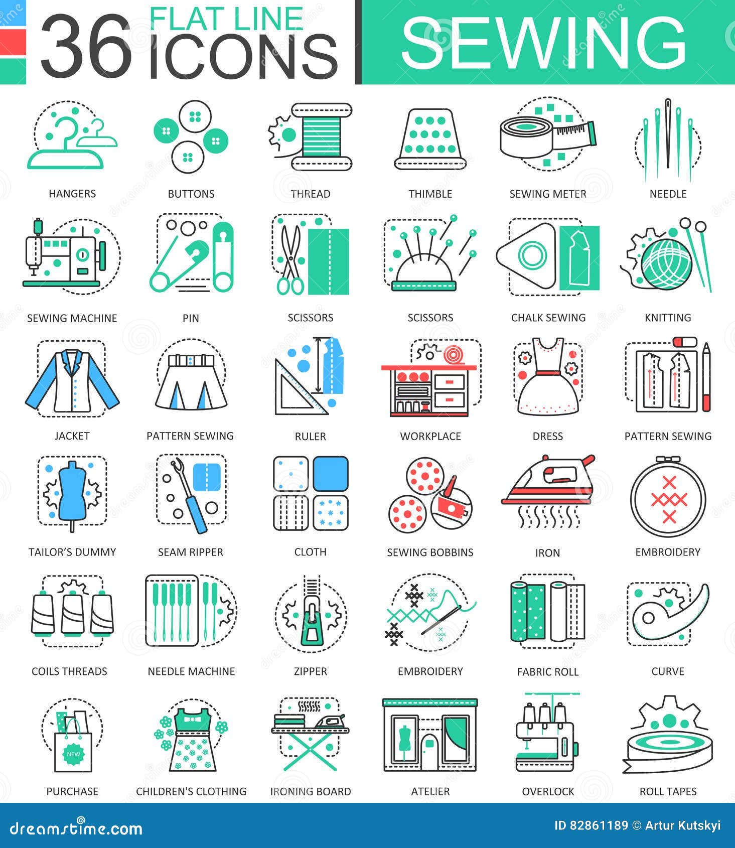 Vector Sewing Flat Line Outline Icons for Apps and Web Design. Sewing ...