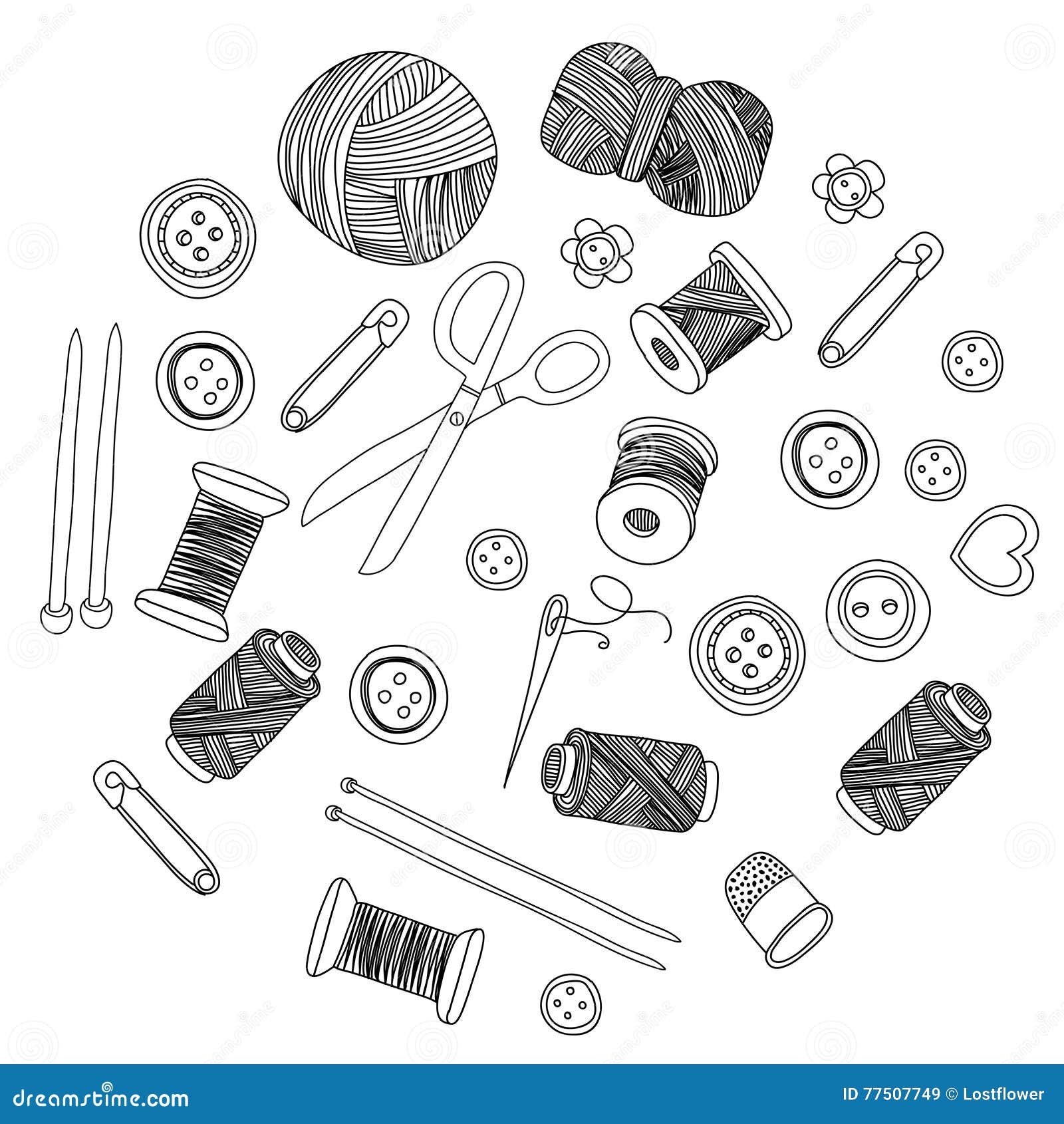 Vector Sewing And Needlework Icons Stock Vector Illustration Of
