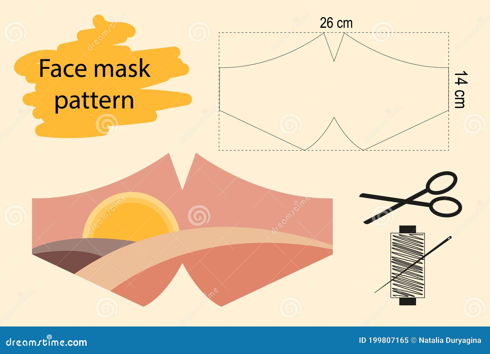 Vector Sewing Pattern of a Face Mask in Centimeters with a Beautiful ...