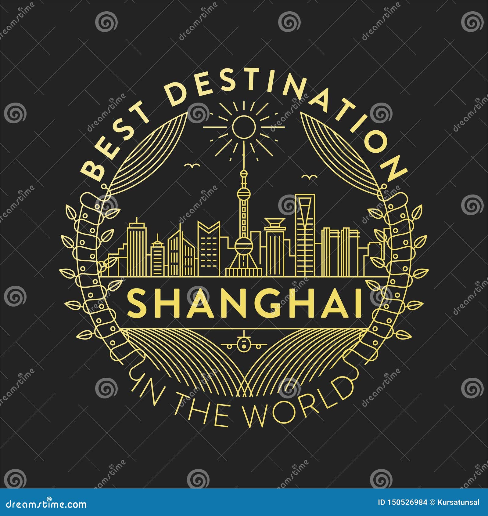 Vector Shanghai City Badge, Linear Style Stock Illustration ...