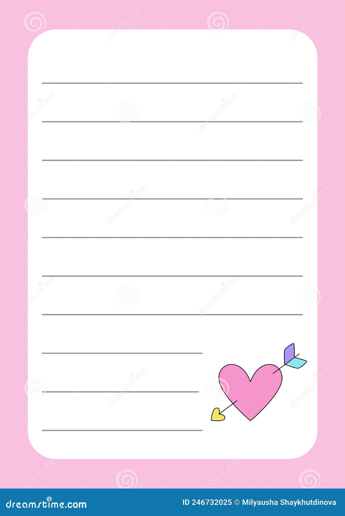Vector Sheet for Making Notes with Cute Pink Heart with Arrow. Stock ...