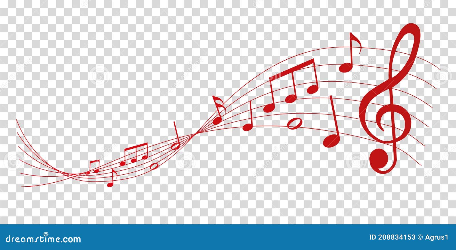 Vector Sheet Music - Red Musical Notes Melody on Transparent Background ...