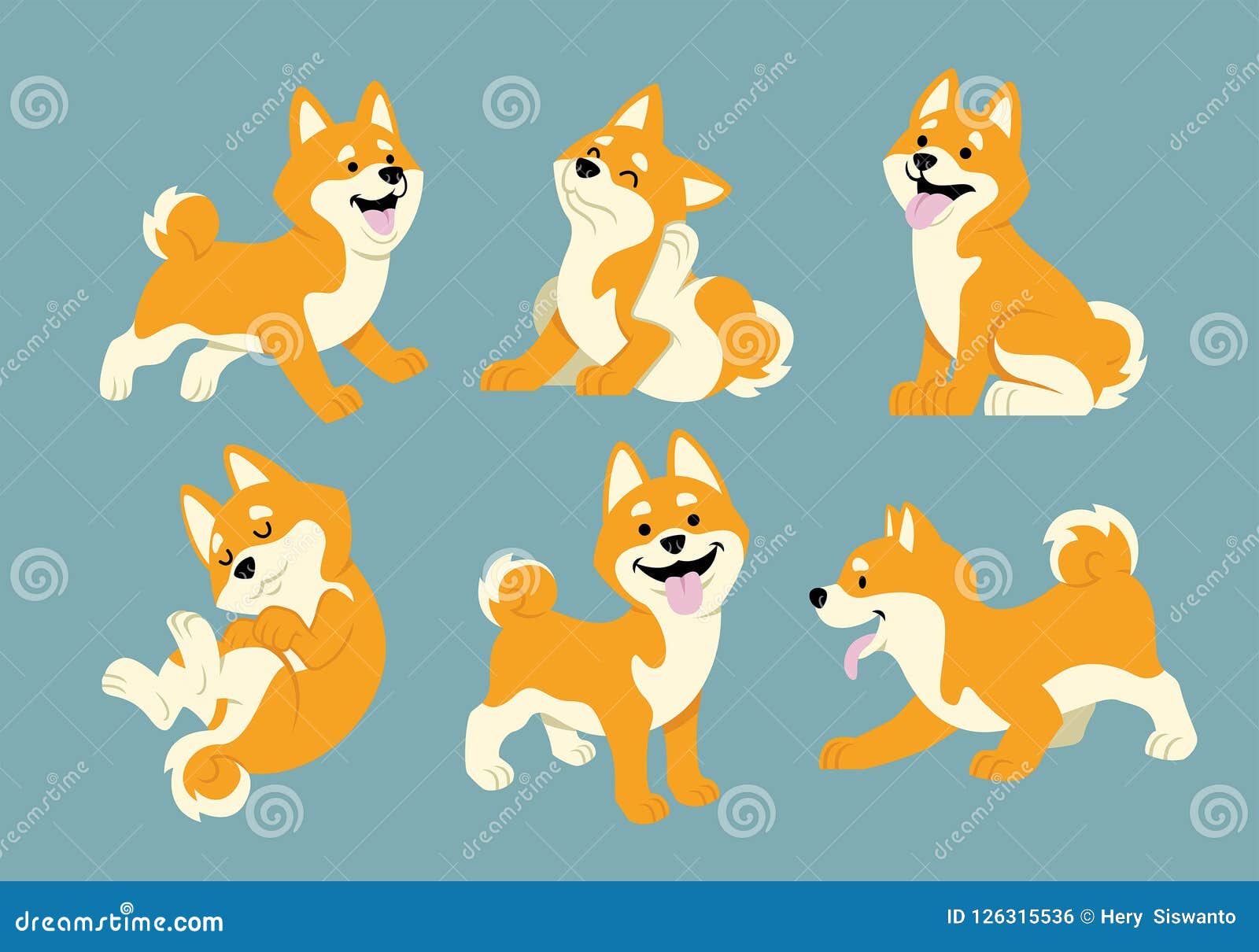 Shiba Inu Cartoon Set Vector Illustration | CartoonDealer.com #126315536
