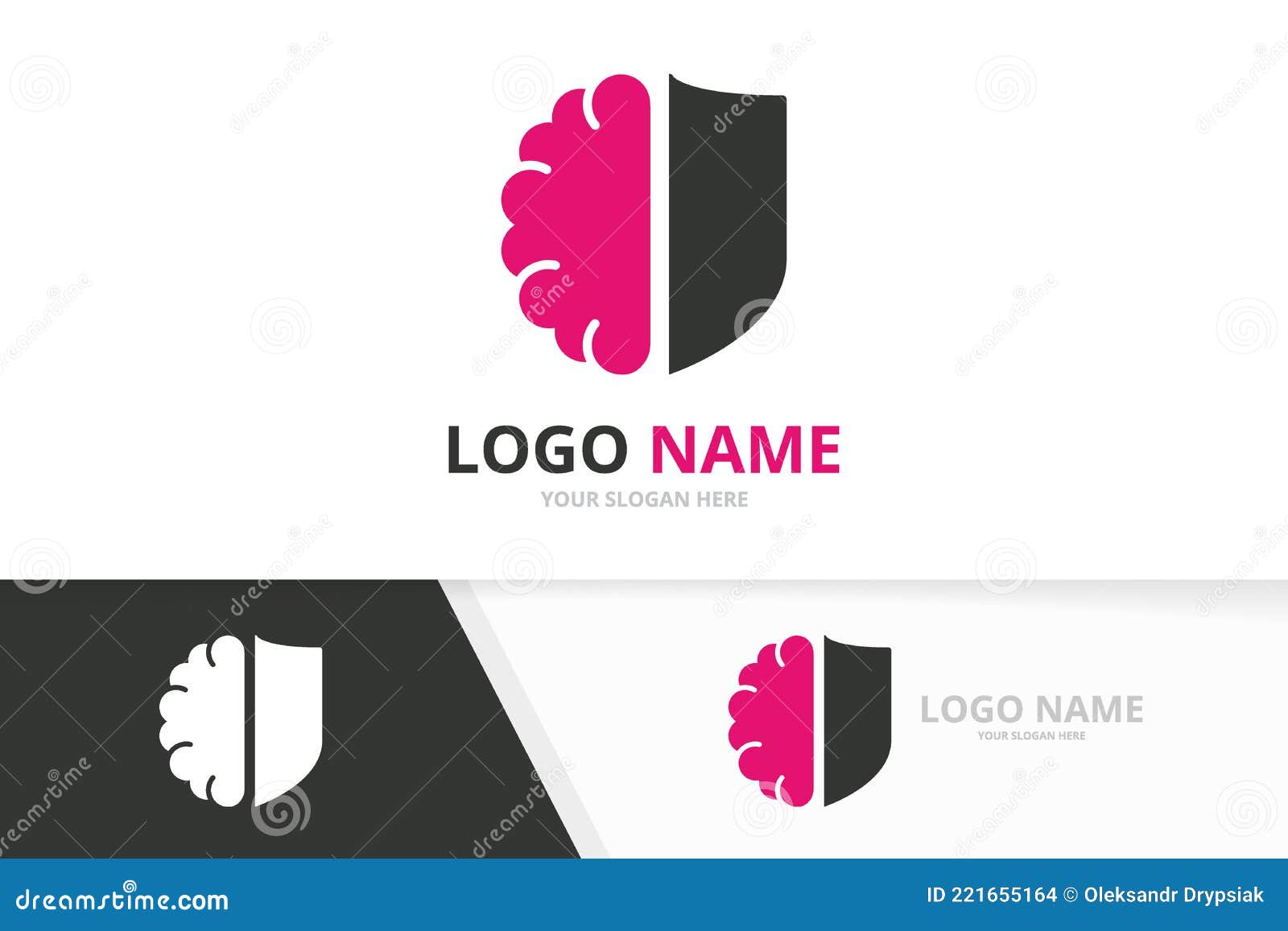 Shield Brain Bolt Commitment Teamwork Together Outline Logo Cartoon ...