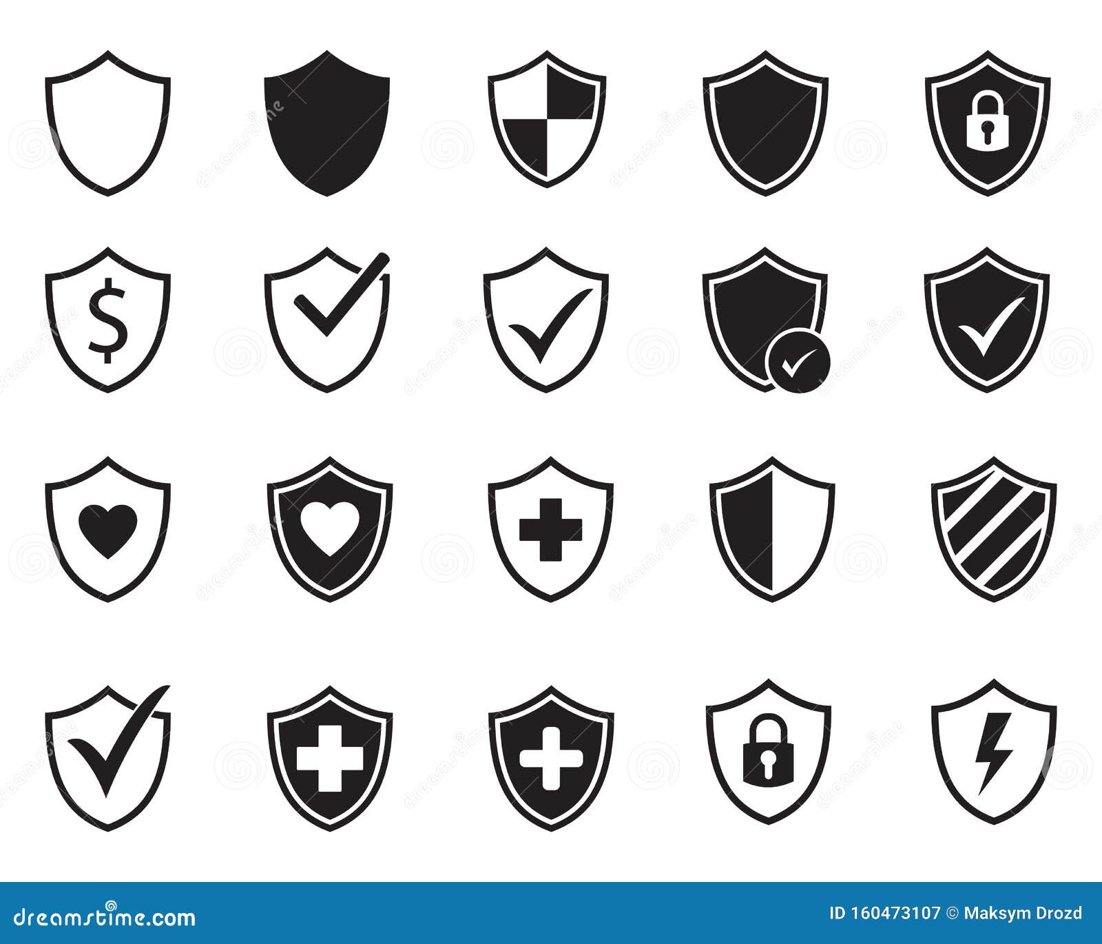 Vector Shield Protection Icon Set Black on White Stock Vector ...