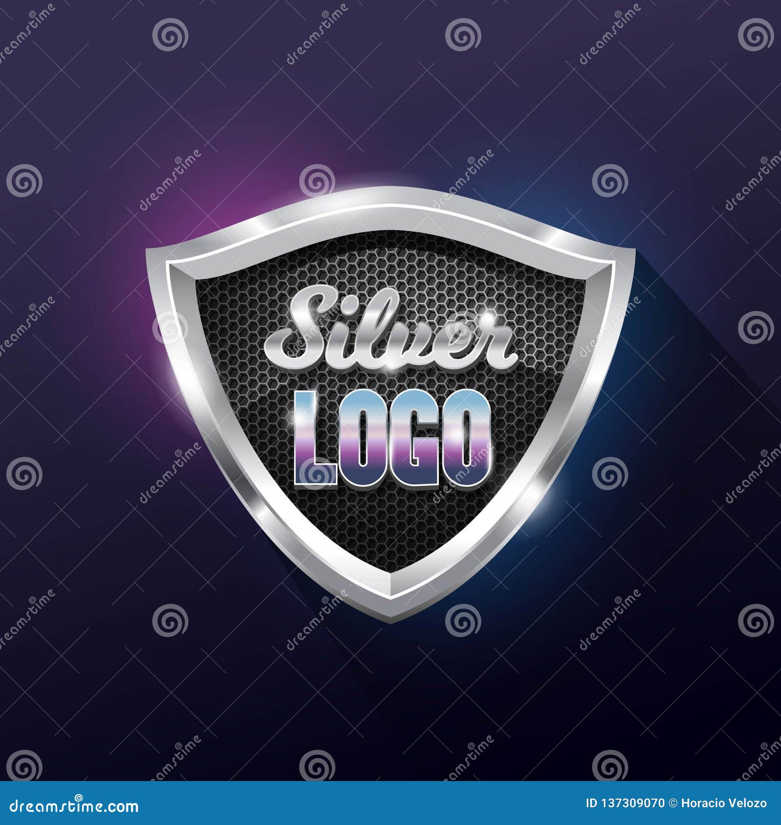Shiny Chrome Shield Shaped Badge with Grid Stock Vector - Illustration ...