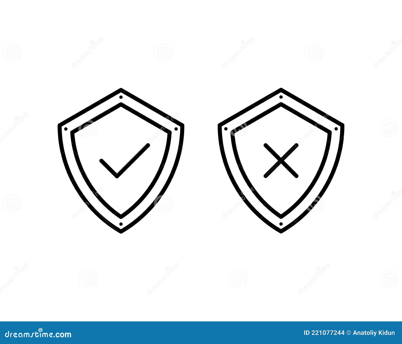 Vector Shield. Tick and Cross Icon. Checkmark Icon Set in Flat Style ...