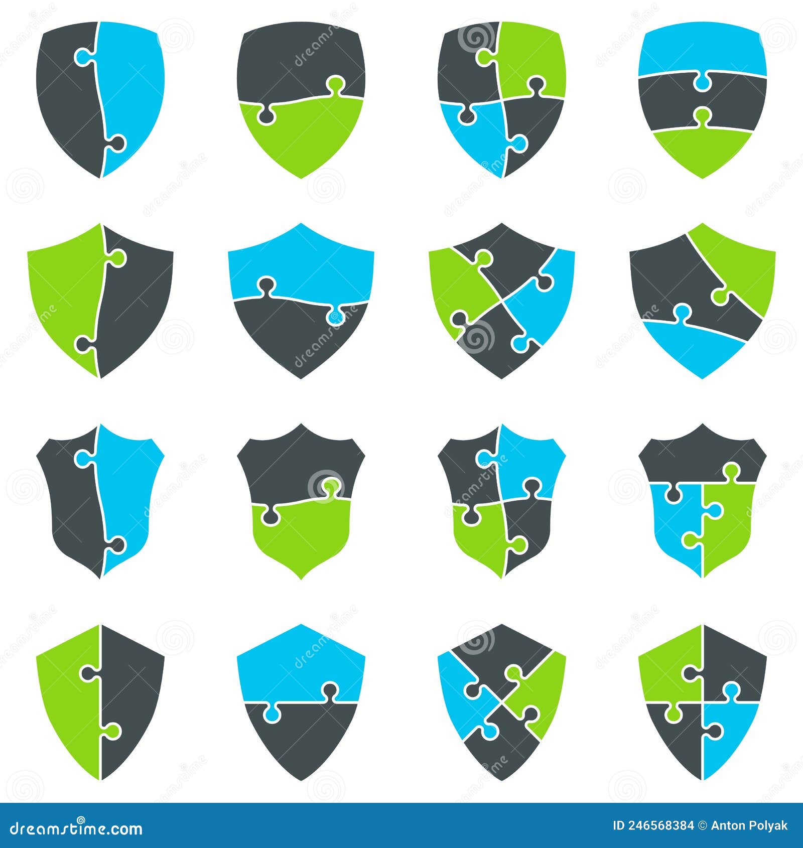 Vector Shields. Puzzle Shield Icon, Logo Set Stock Vector ...