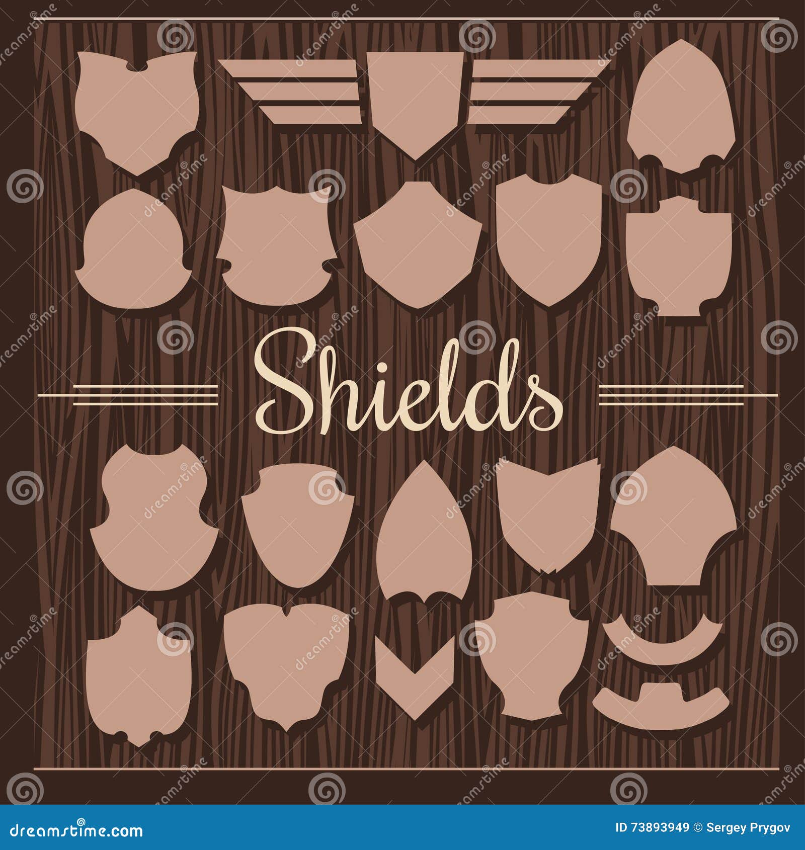 Vector Shields Set on Wooden Background Stock Vector - Illustration of ...