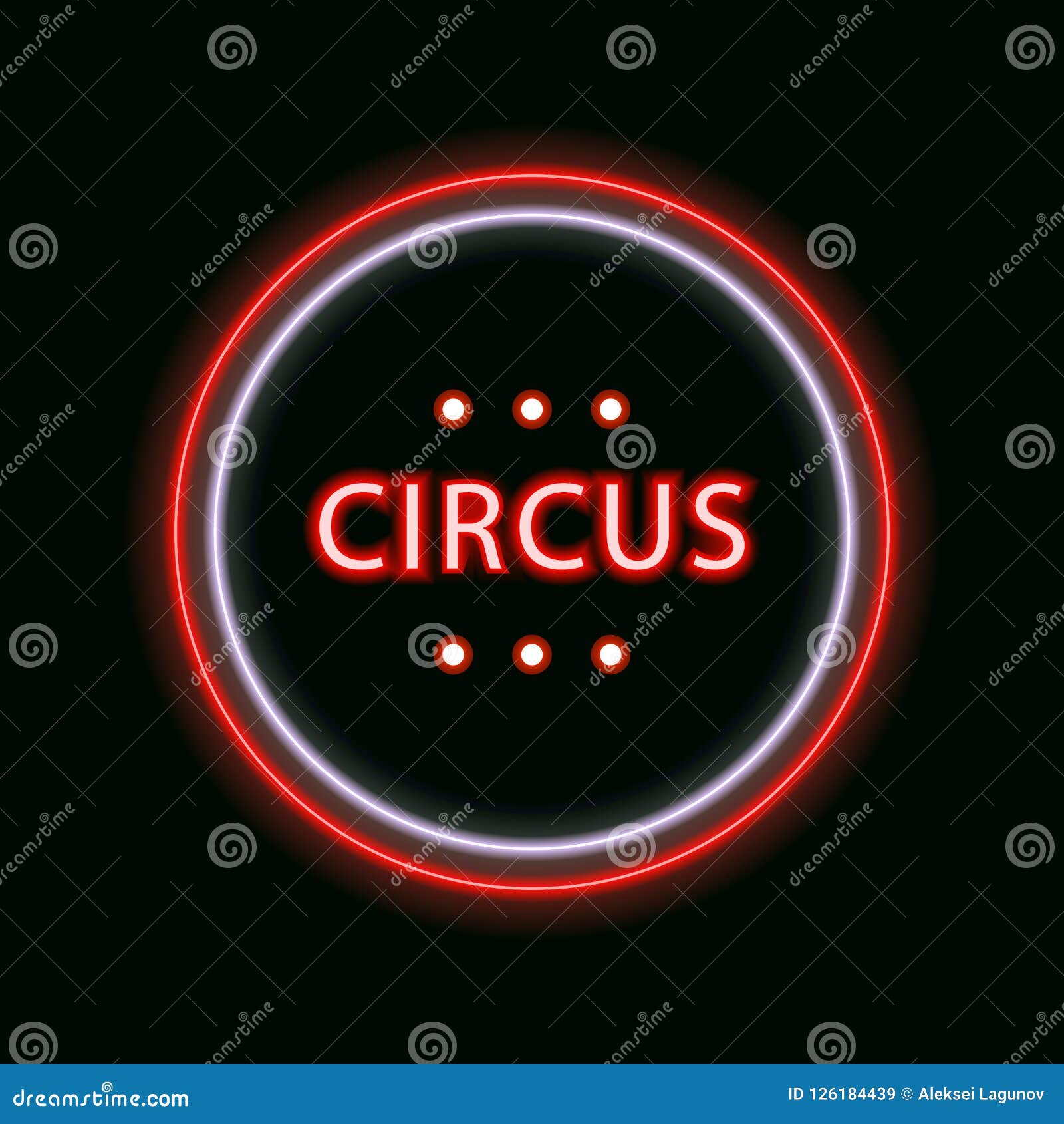 Vector Shining Circus Emblem, Neon Circles, Bright Red and White Lines ...