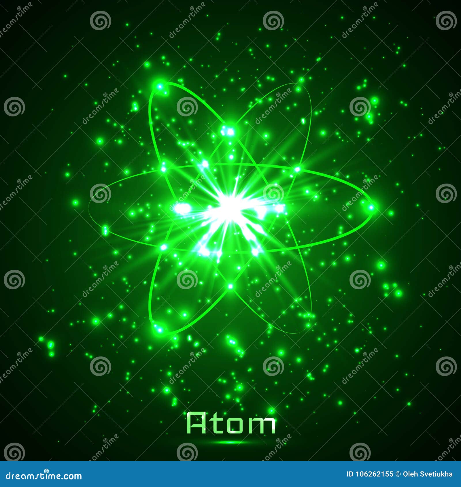 Vector Shining Neon Lights Atom Model Stock Illustration - Illustration ...