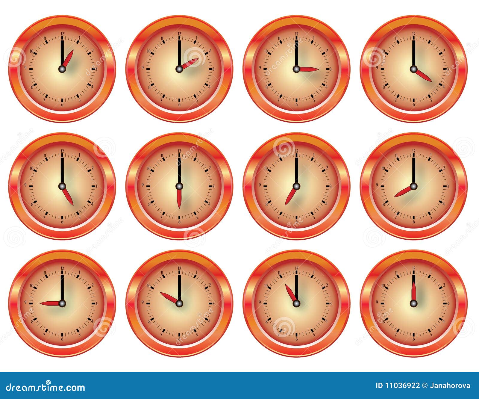 Vector Shiny Clock Red and Orange Set Stock Vector - Illustration of ...