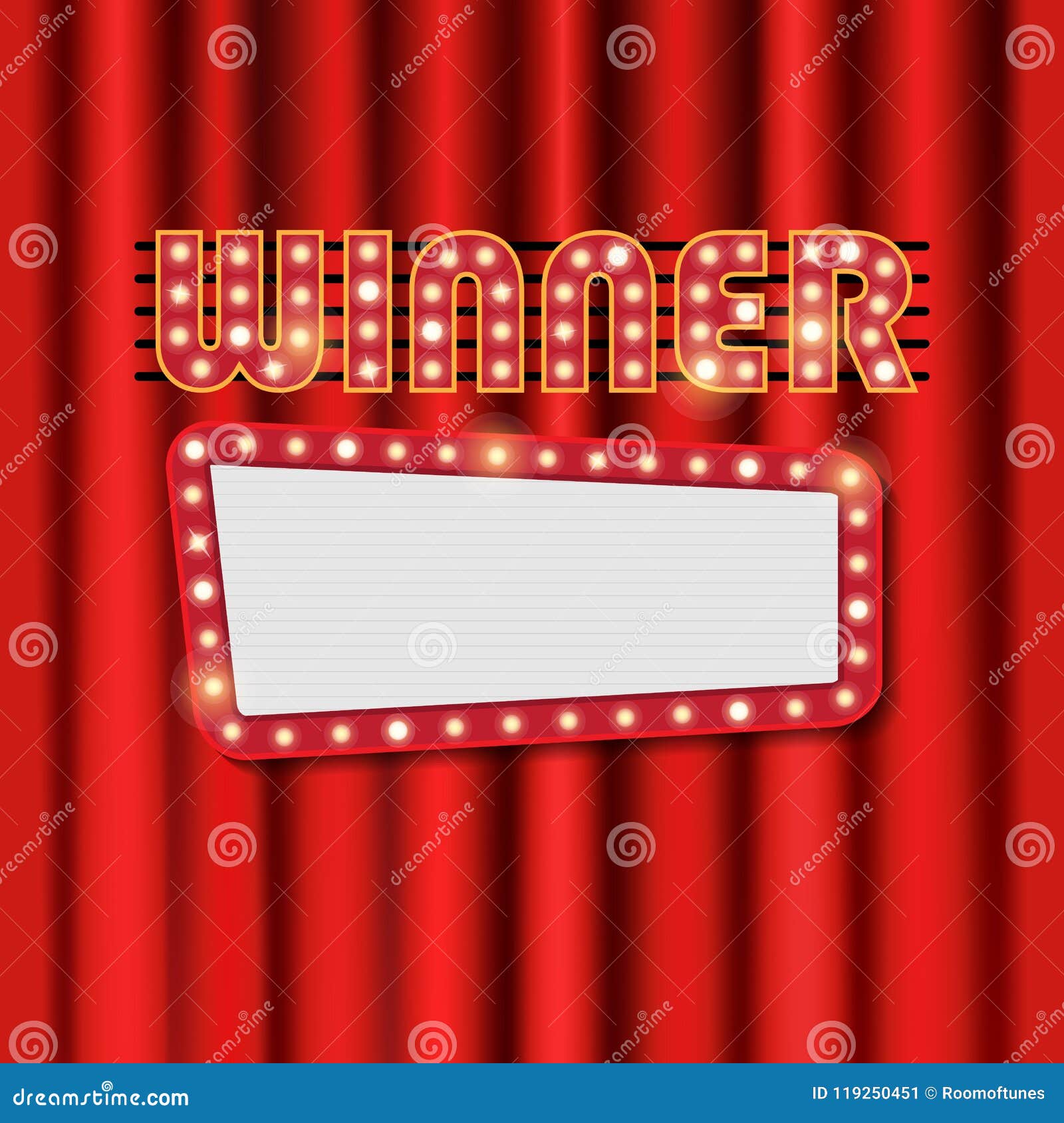 Vector Shiny Frame for Winner on Red Curtains Background Stock Vector ...