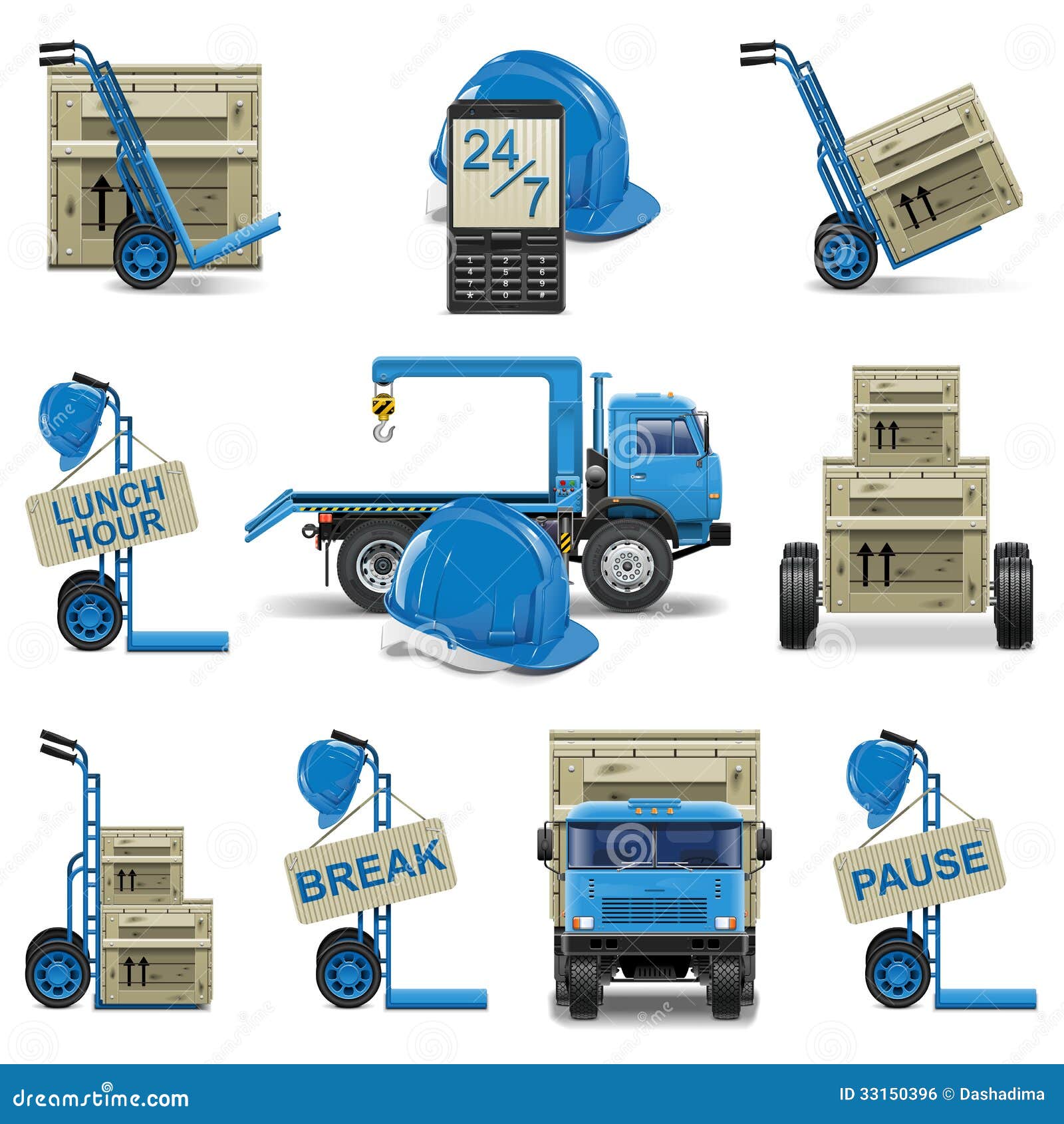 Vector Shipment Icons Set 6 Stock Vector - Illustration of crane, blue ...