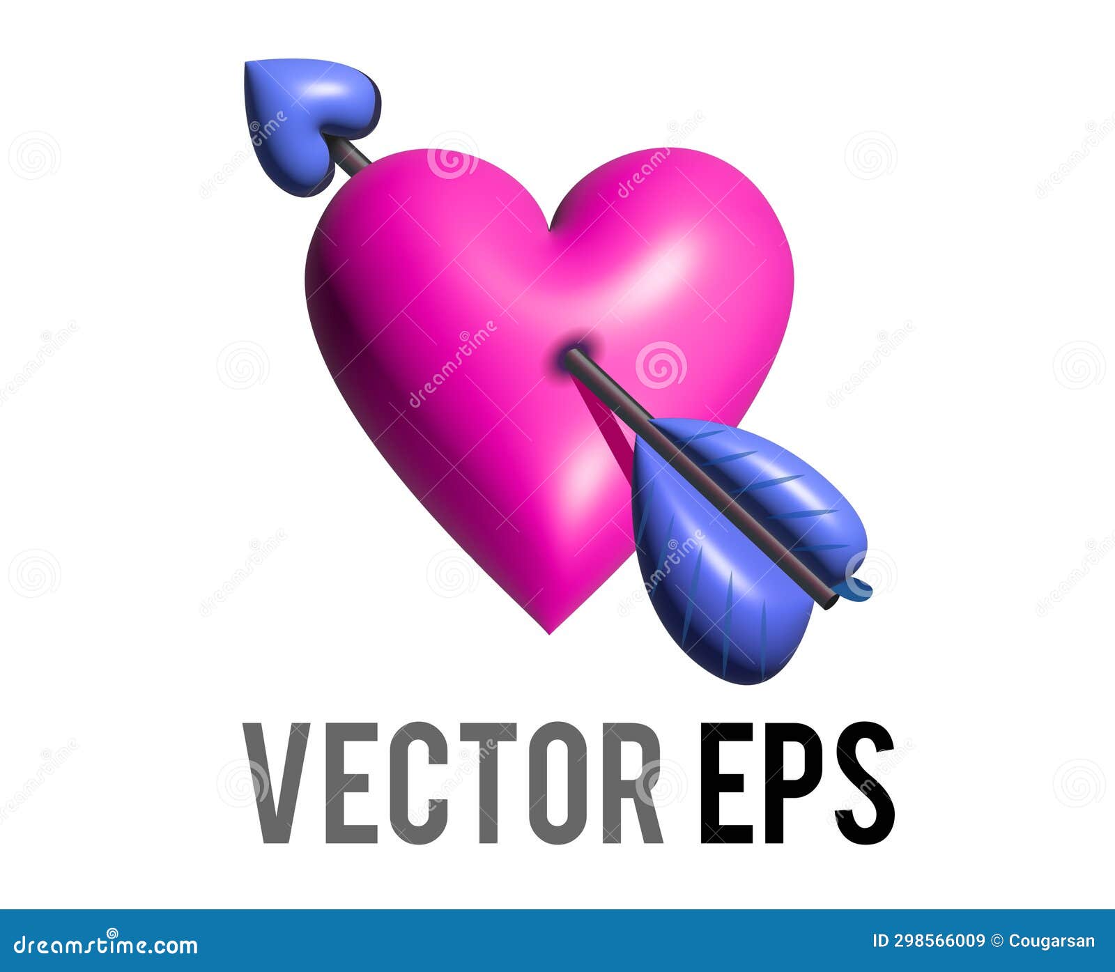 Vector Shocking Pink Heart 3D Icon with Love Cupid Arrow Stock ...