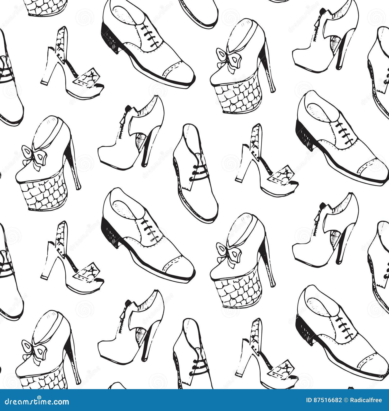 Vector Shoes Seamless Pattern. Footwear Endless Texture in Sketch Style ...