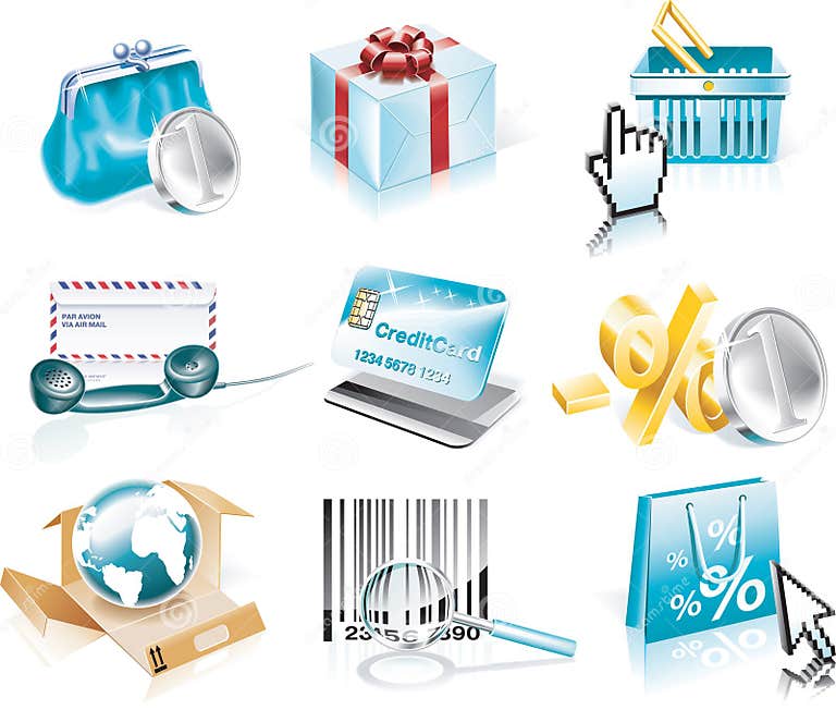Vector Shopping and Consumerism Icon Set Stock Vector - Illustration of ...