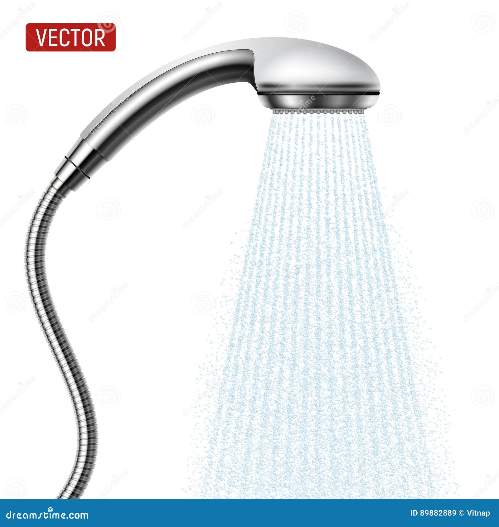 Vector Shower Head with Water Drops Flowing Isolated Over a White ...