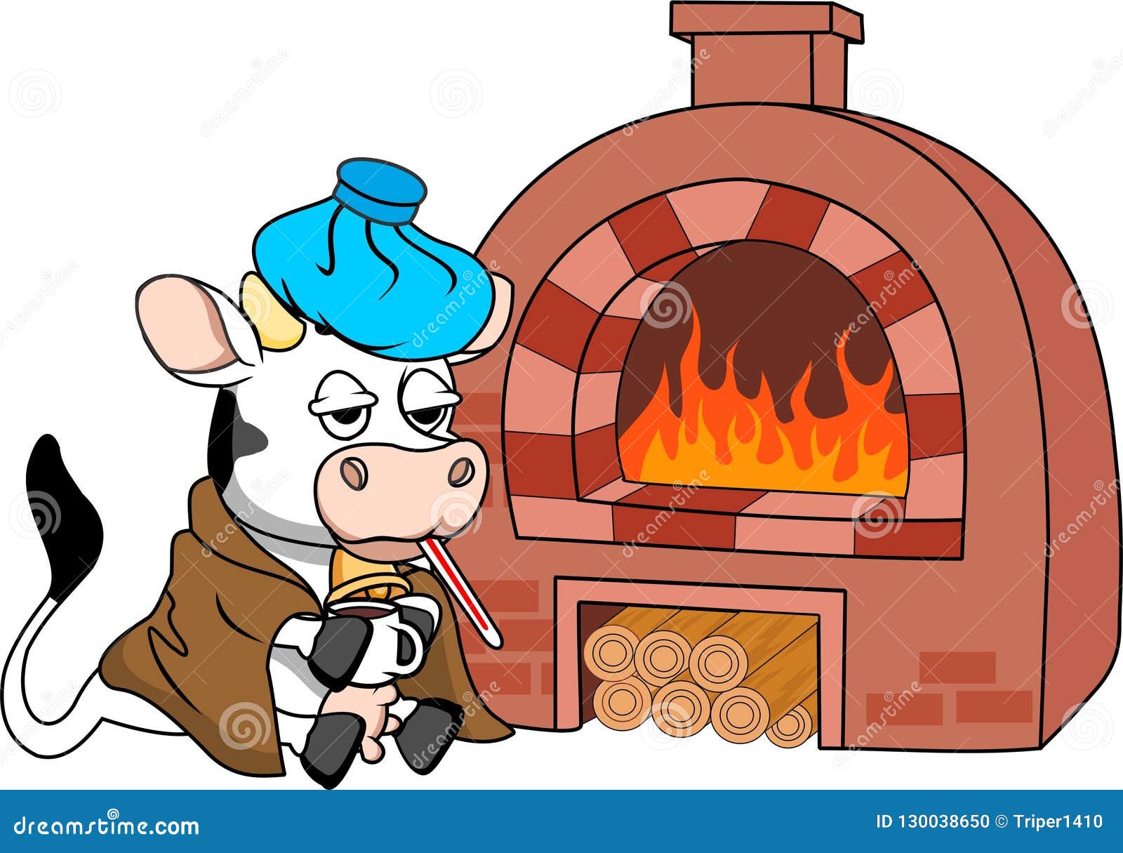 Vector -sick Cow in Front of Fireplace Stock Vector - Illustration of ...