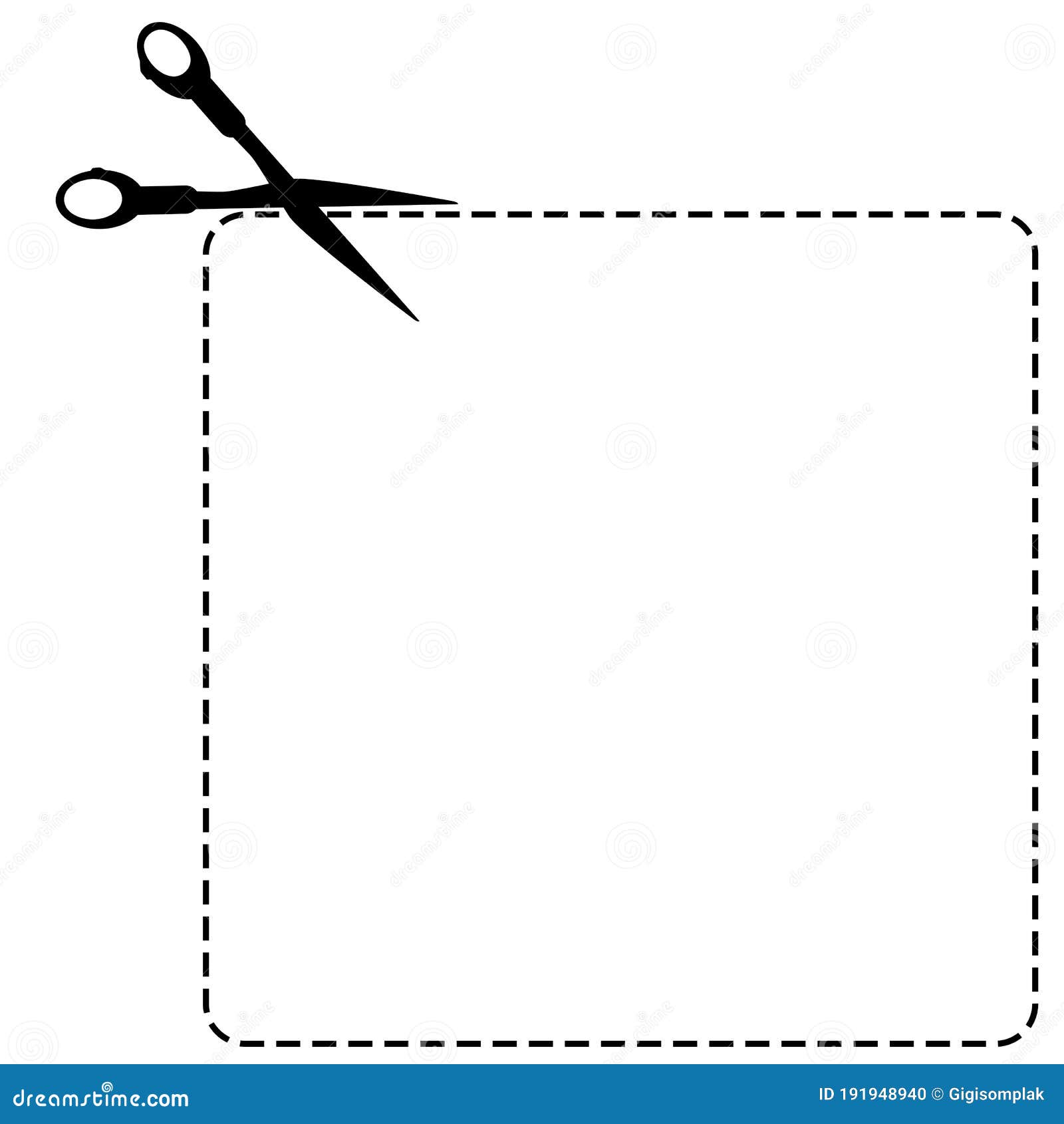 Vector Sign Cut Here, Using Scissor, Square Shape, Isolated on White ...