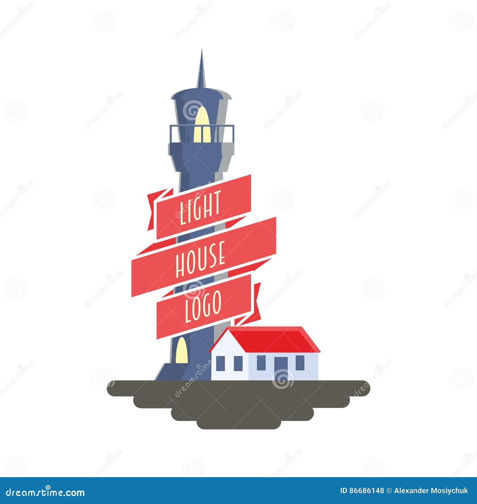 Vector Sign, Symbol or Logo Design Concept with Lighthouse and Ribbon ...