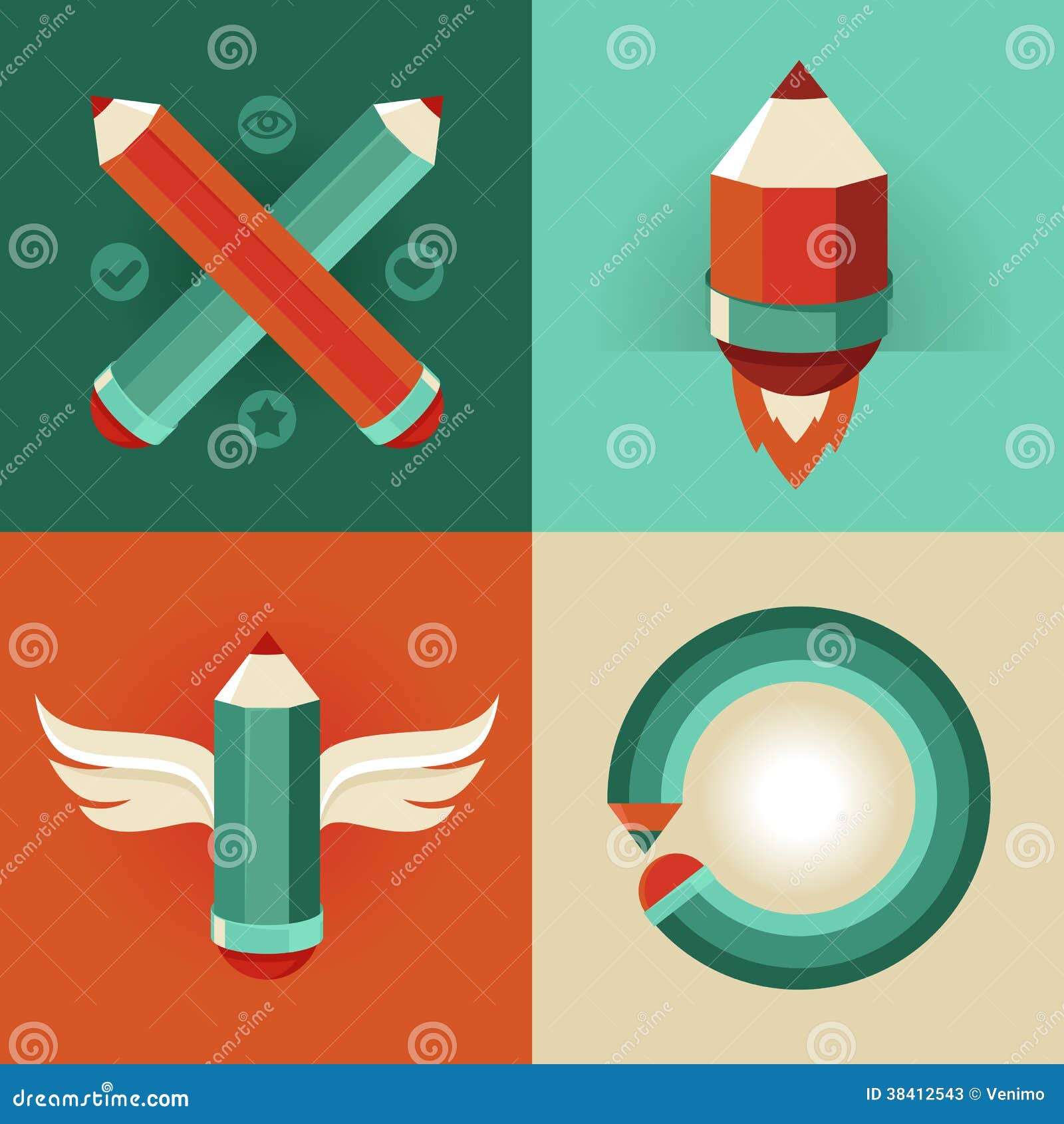 Vector Signs in Flat Style - Pencils and Icons Stock Vector ...