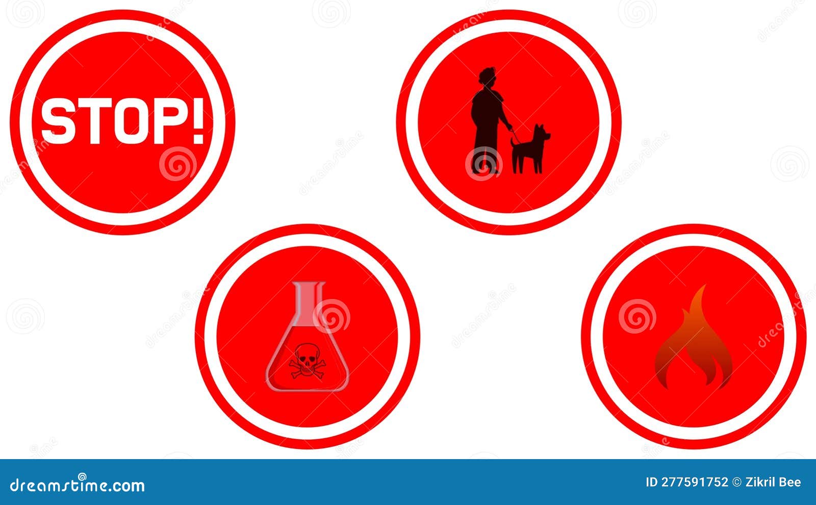 Vector Signs of Stop, Carrying Pets, Fire Hazards, and Chemical Hazards ...