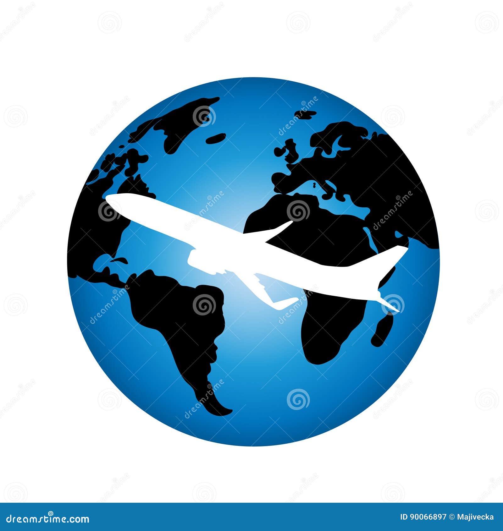 Vector Silhouette of a Aircraft Fly Over World. Stock Illustration ...