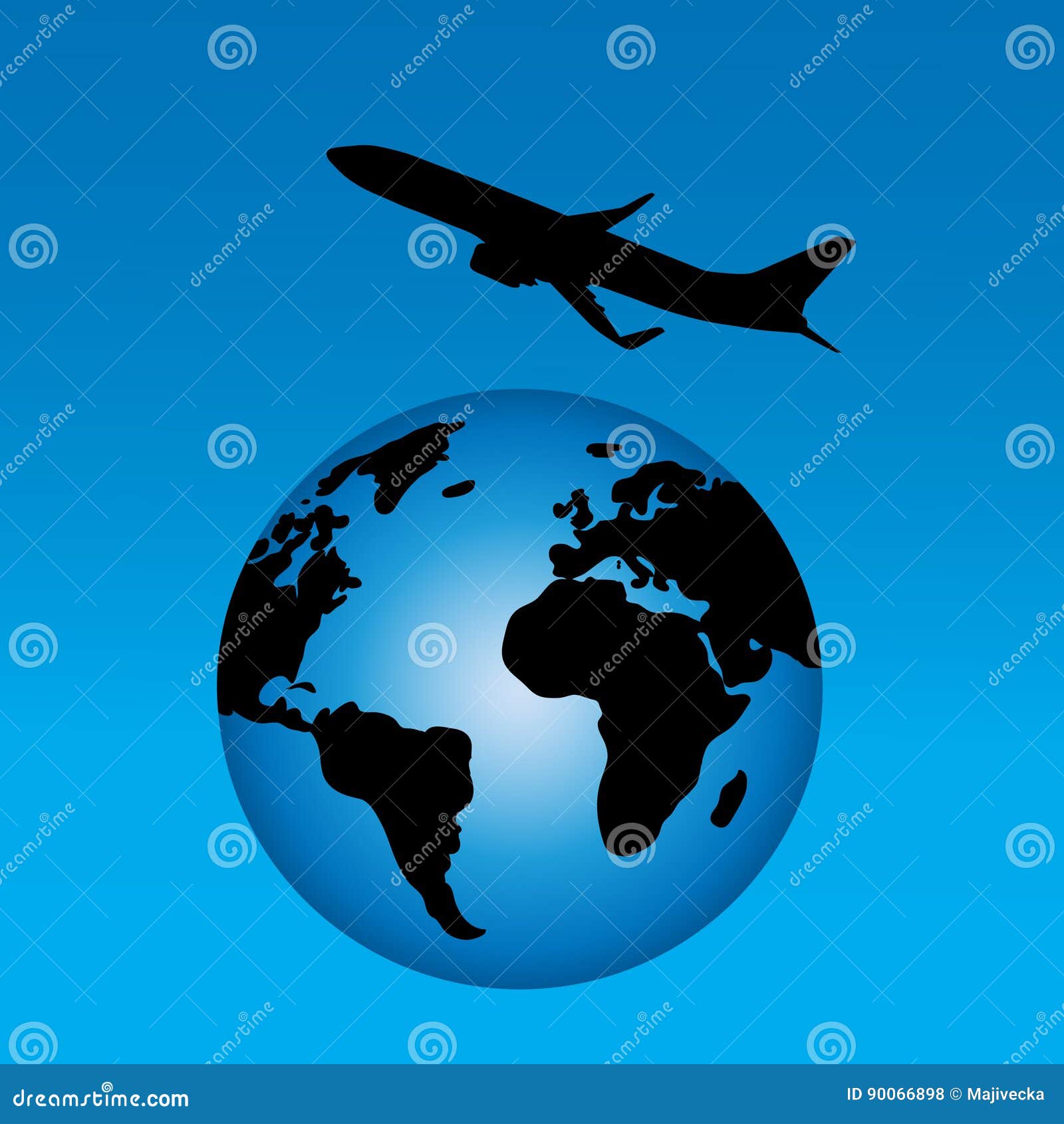 Vector Silhouette of a Aircraft Fly Over World. Stock Illustration ...