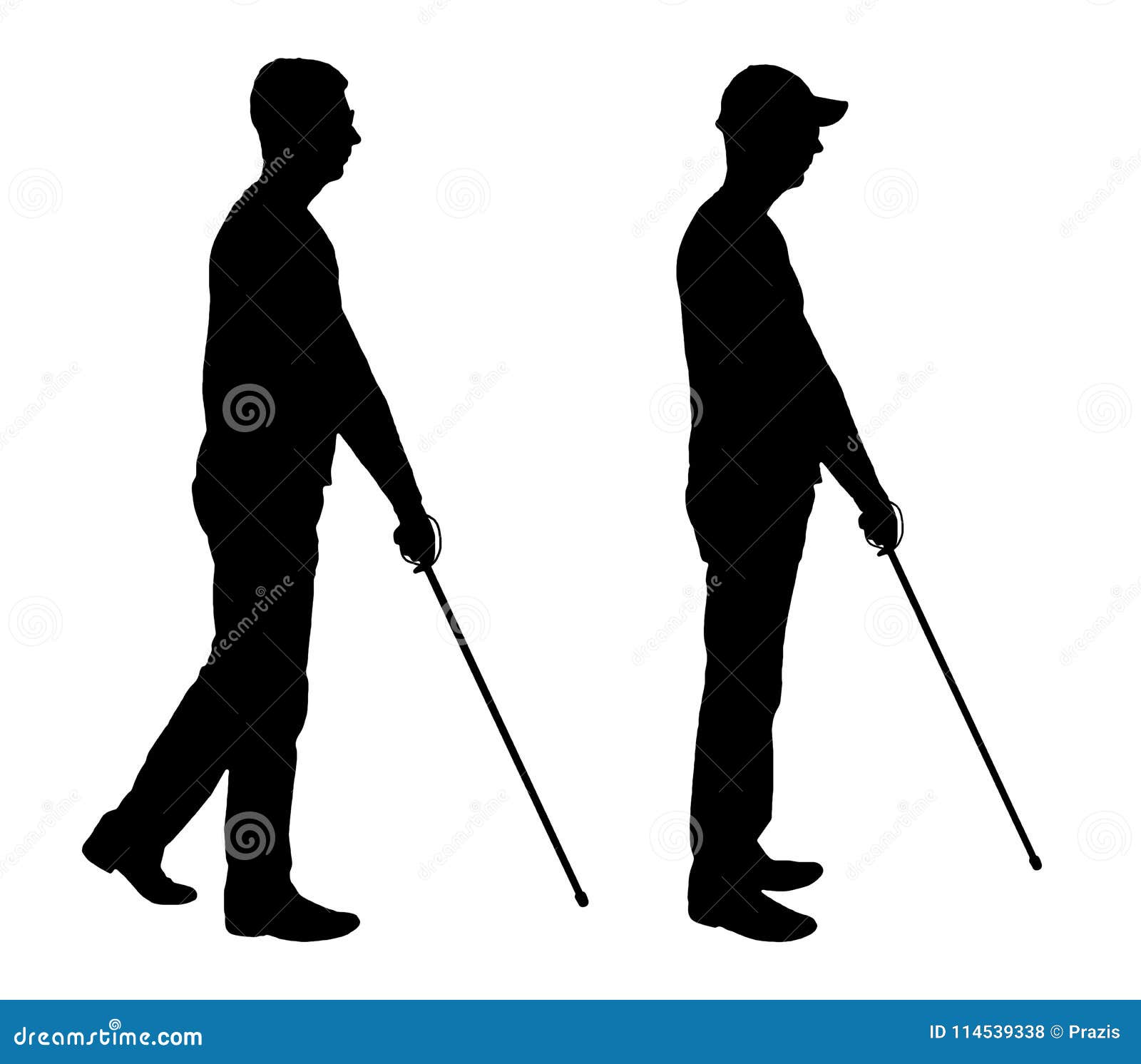 Vector Silhouette of a Blind Disabled Man with a Cane in His Hand Stock ...
