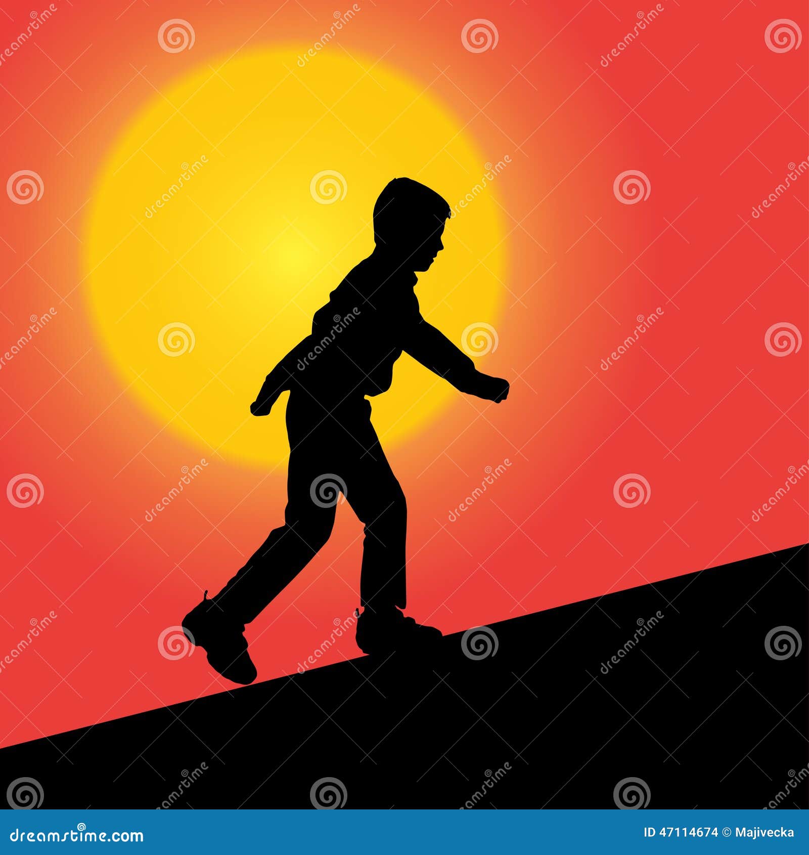 Vector silhouette of boy. stock vector. Illustration of sunset - 47114674