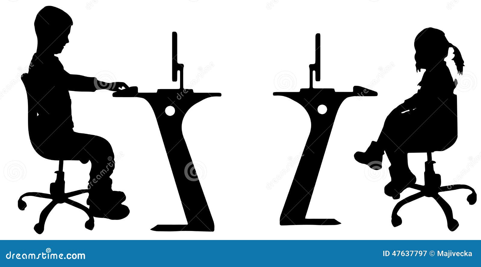 Silhouettes Sitting At Computer