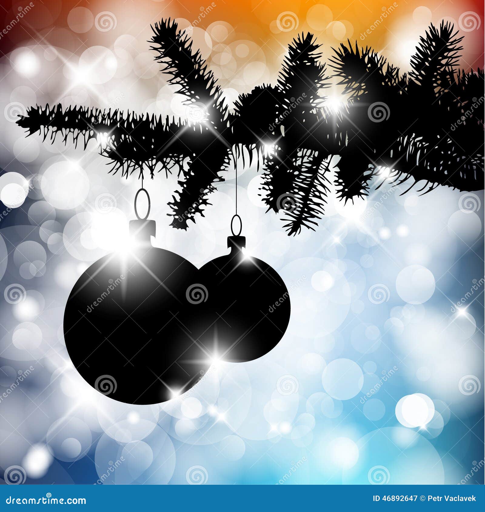 Vector Silhouette of a Christmas Tree with Bulbs Stock Vector ...