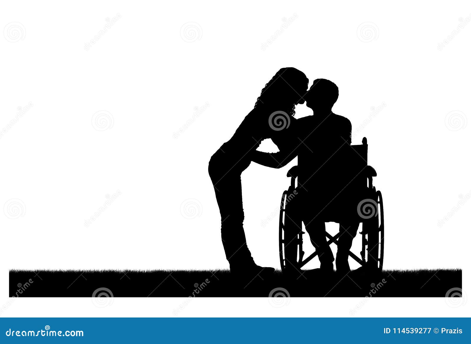 Vector Silhouette of a Disabled Man in a Wheelchair and His Wife Who is ... Vector Silhouette of a Disabled Man in a Wheelchair and His Wife Who is ...