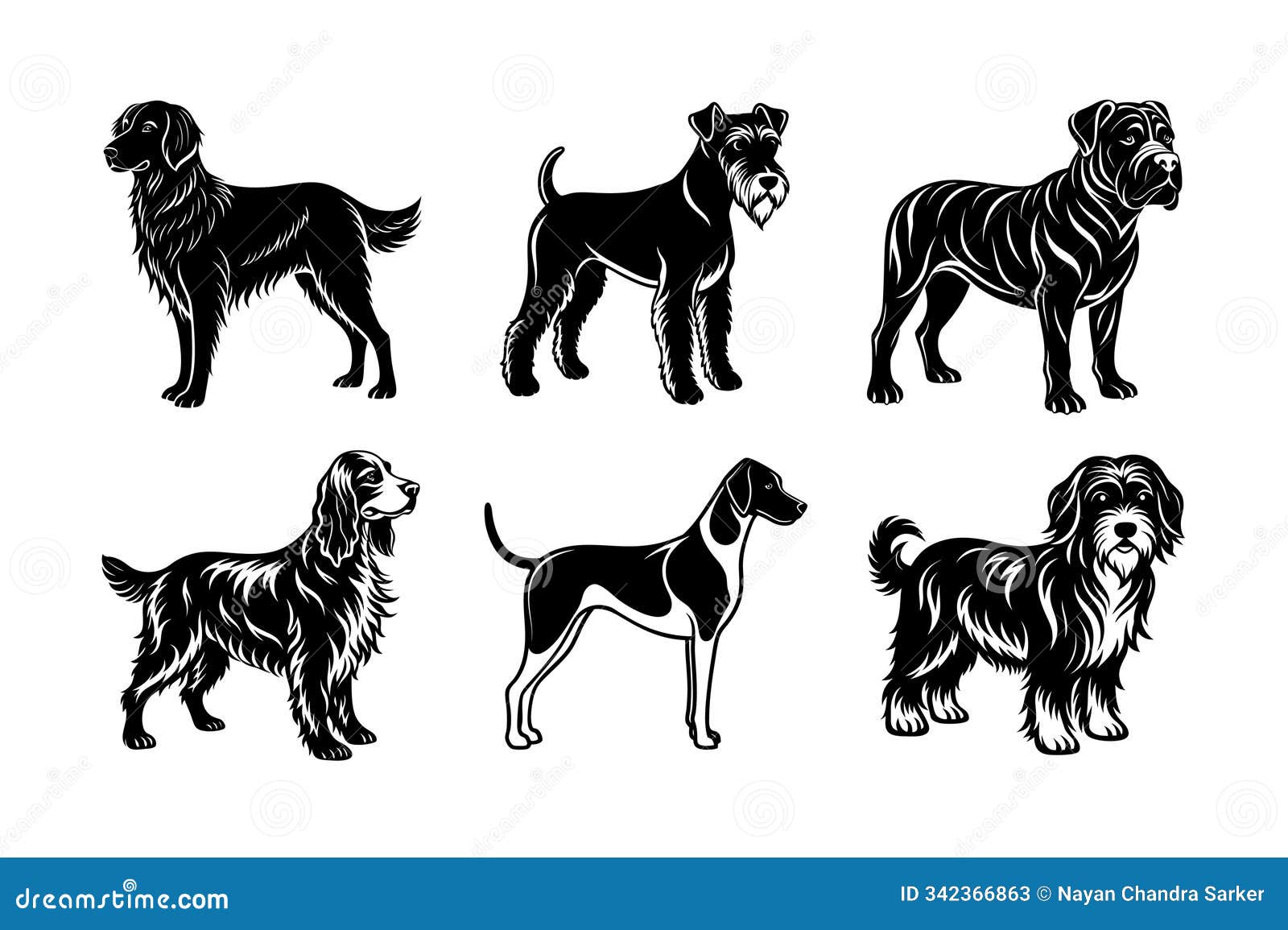 Vector Silhouette Icon Set of Six Dog Breed Stock Illustration ...