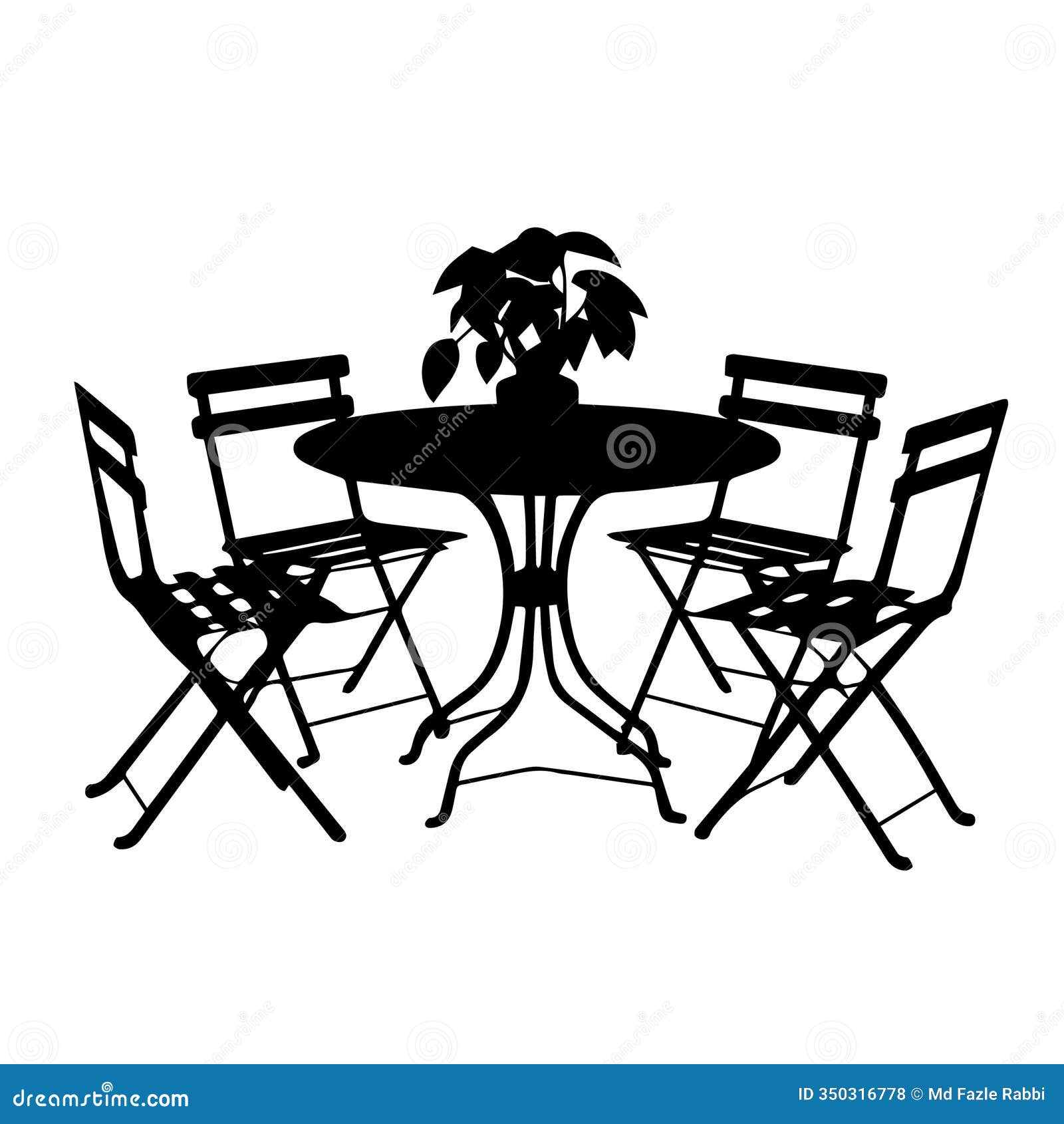 A Vector Silhouette Image of a Table with Four Chairs on a White ...