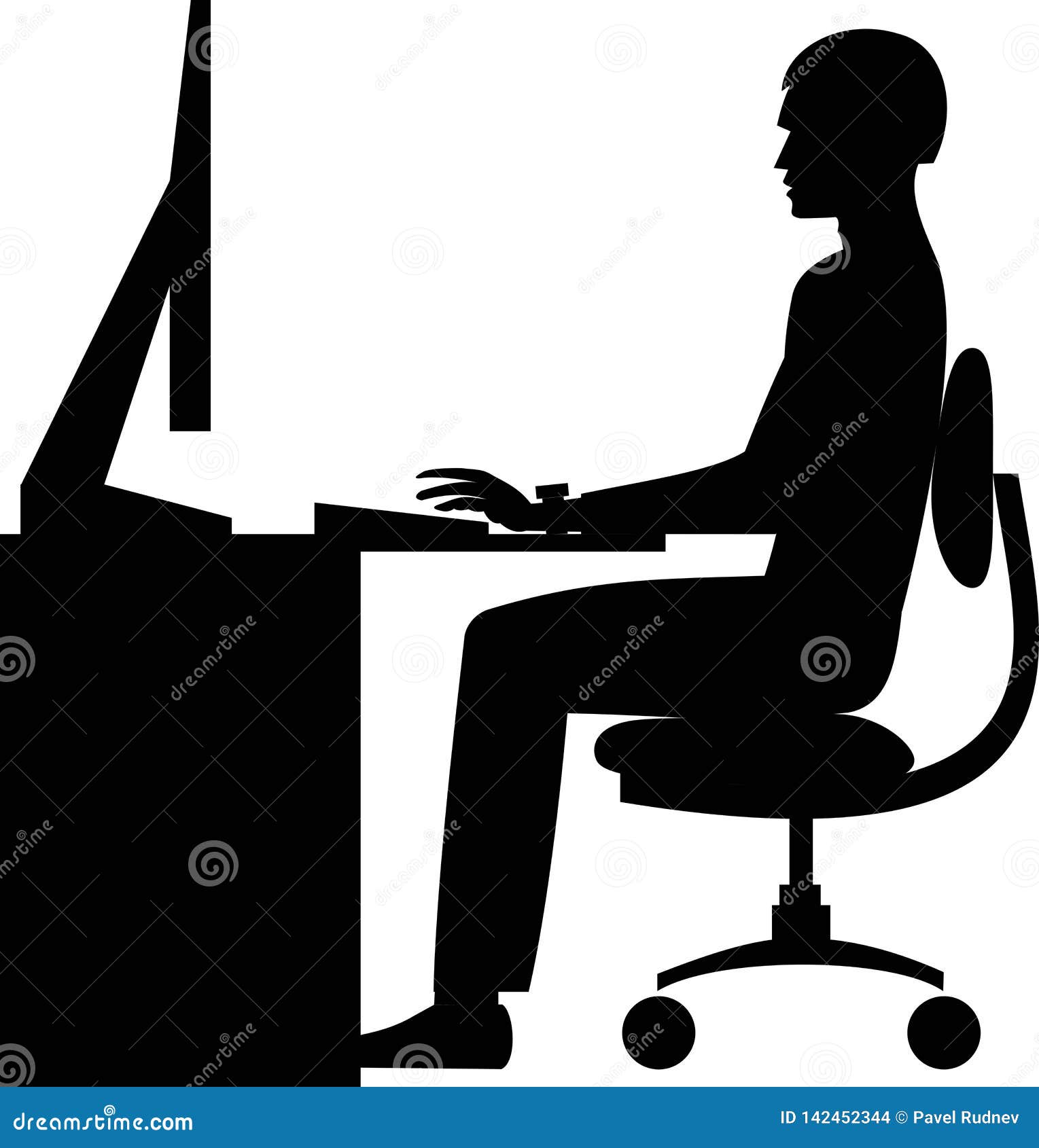 Vector Silhouette of a Man Sitting Working at the Computer Stock Vector ...