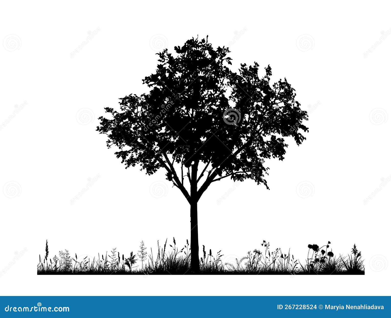 Vector Silhouette of Meadow on White Background. Symbol of Nature with ...
