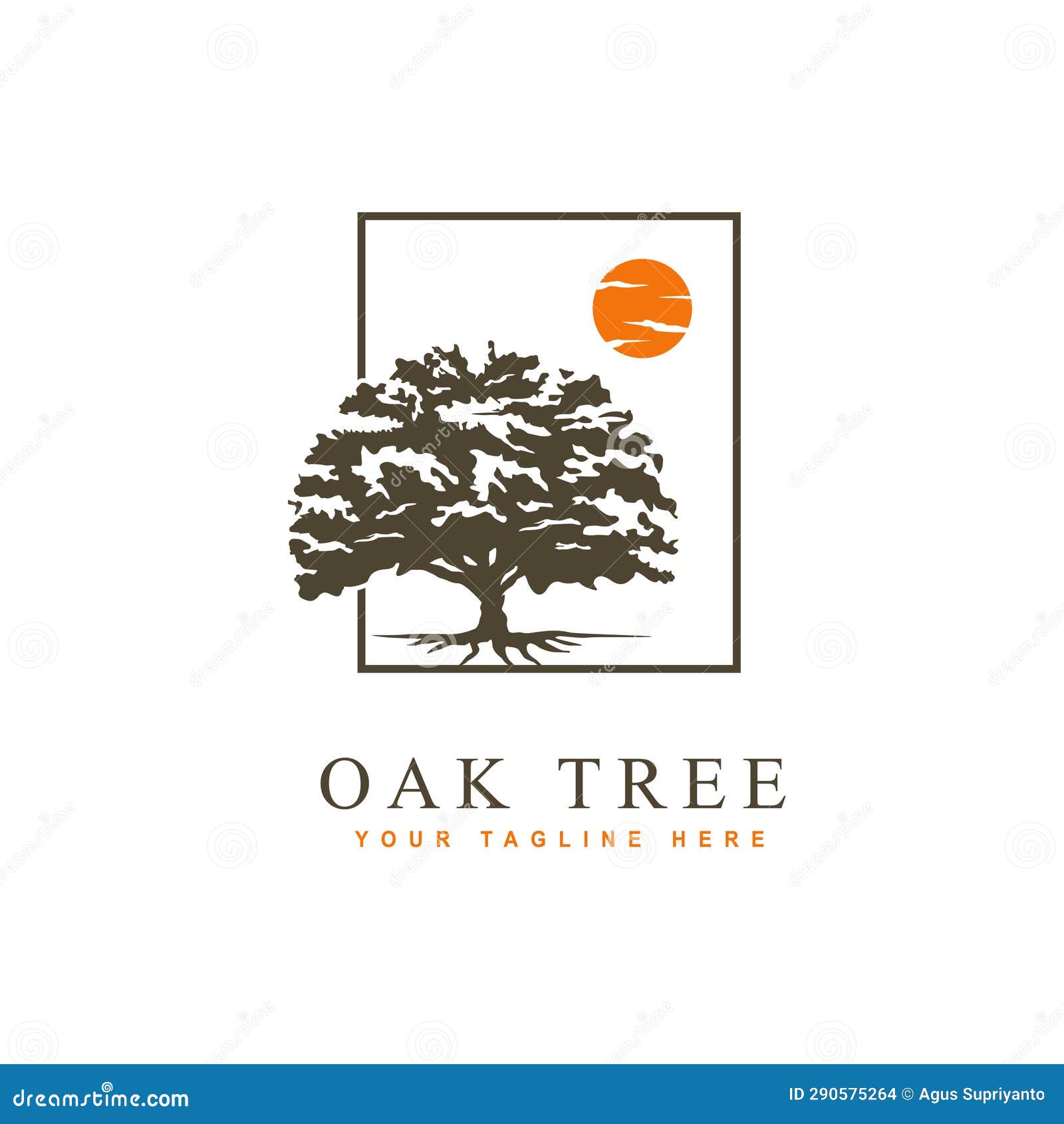 Vector Silhouette of Oak Tree with Sun. Stock Vector - Illustration of ...