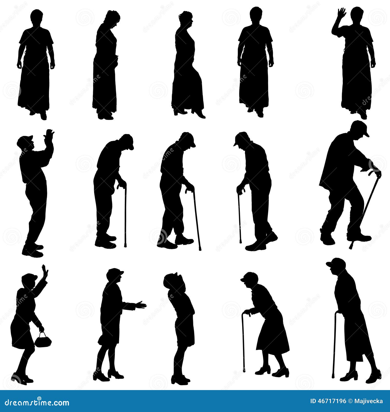 Vector Silhouette of Old People. Stock Vector - Illustration of elderly ...