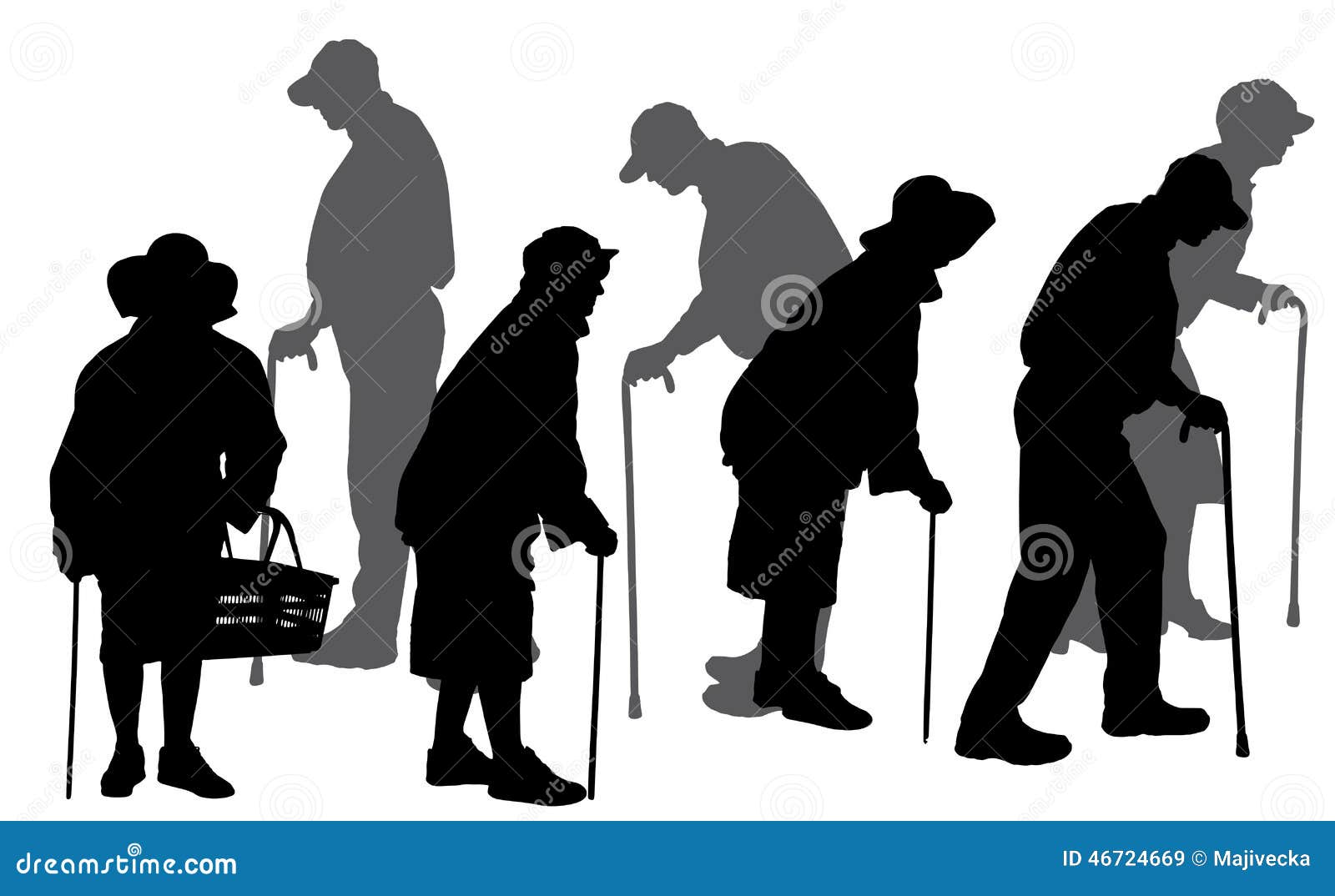 Vector Silhouette of Old People. Stock Vector - Illustration of ...